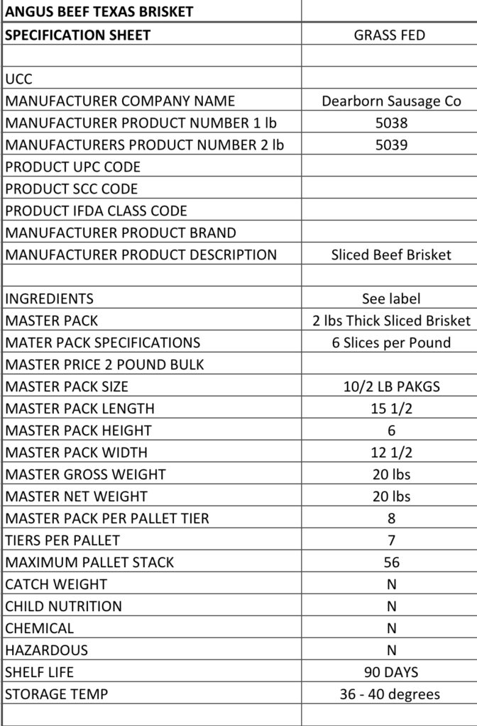 GRASS FED Product Specification - J&R Ranch Foods