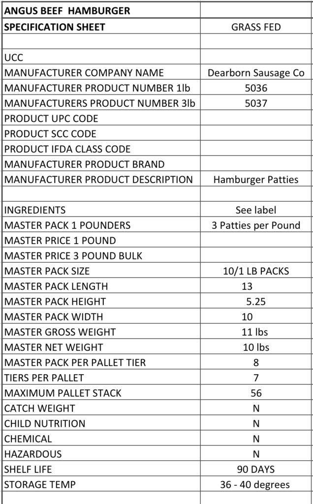 GRASS FED Product Specification - J&R Ranch Foods