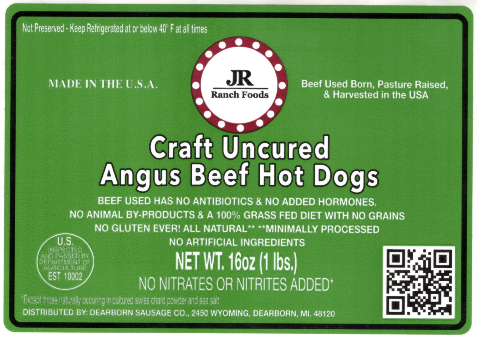 Grass Fed Angus Beef Arena Spiced Hotdogs - J&R Ranch Foods